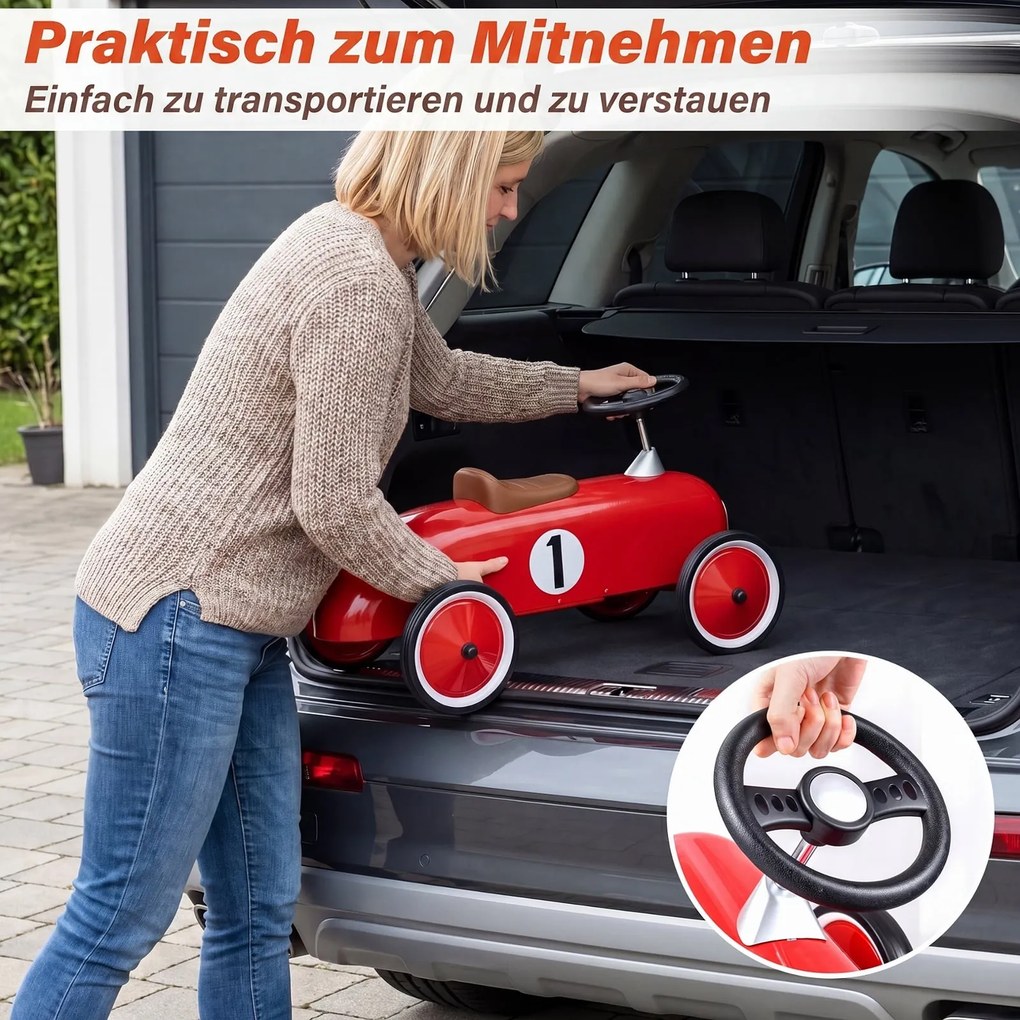 Costway Staré kovové auto pro batolata od 18 měsíců červené, červený