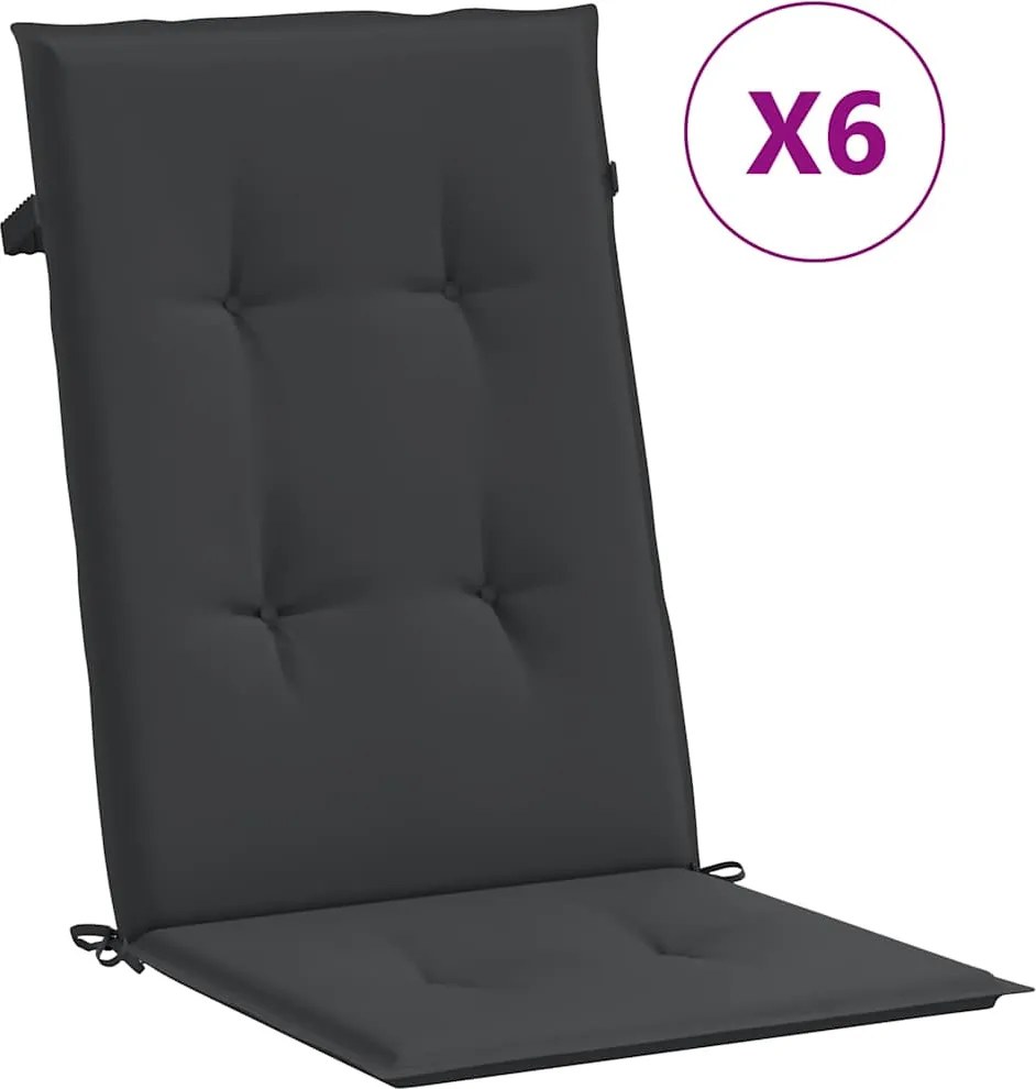 Podušky na židli vysoké opěradlo 6 ks černé 120x50x3 cm textil 314111