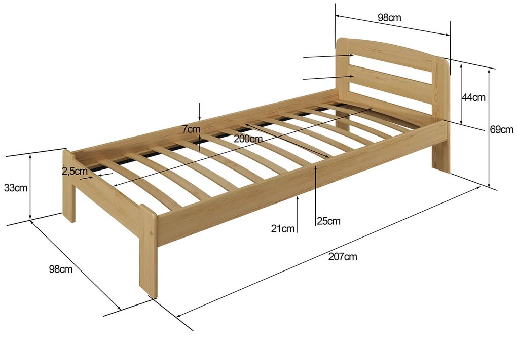 Postel z masivu 90x200 Marcelína dub s roštem