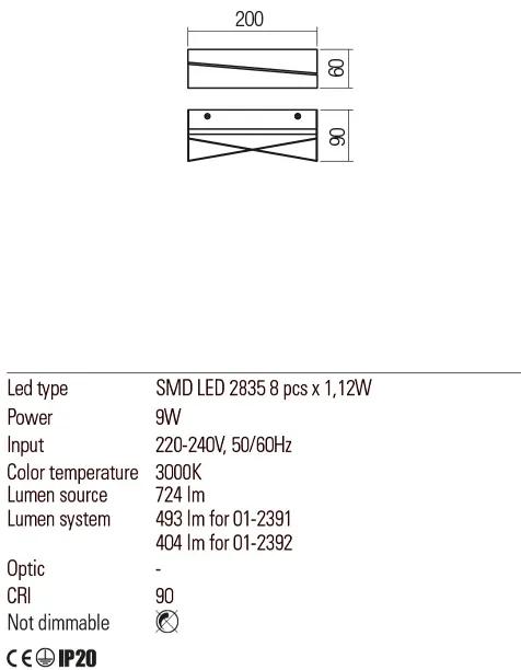 Redo Nástěnné LED svítidlo Zigo, 20cm x 6cm Barva: Černá
