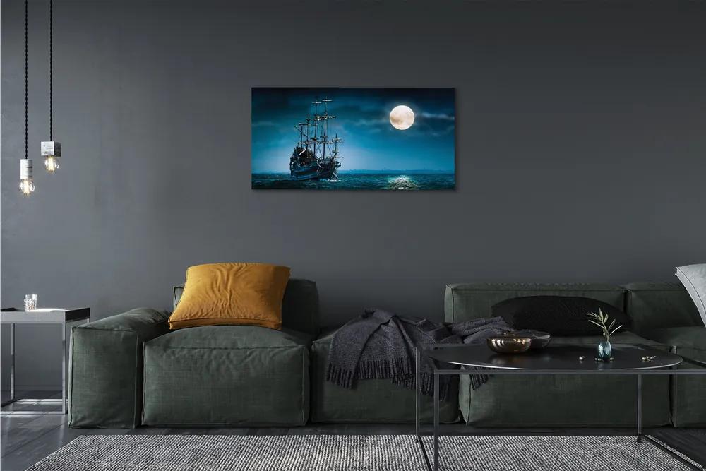 Obrazy na plátně Sea city měsíc loď 140x70 cm