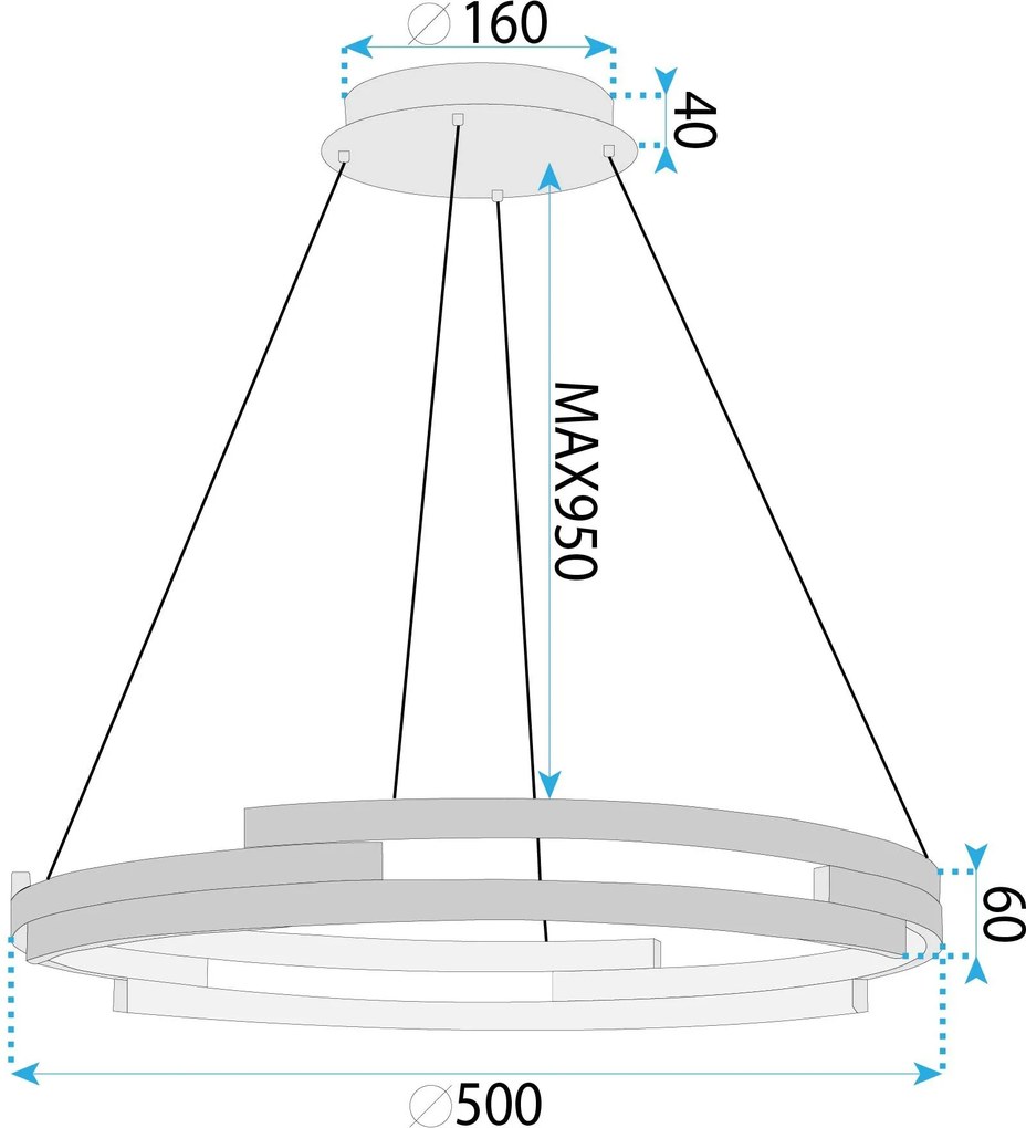 Toolight Závěsné stropní LED osvětlení G127-CP 50 cm zlaté