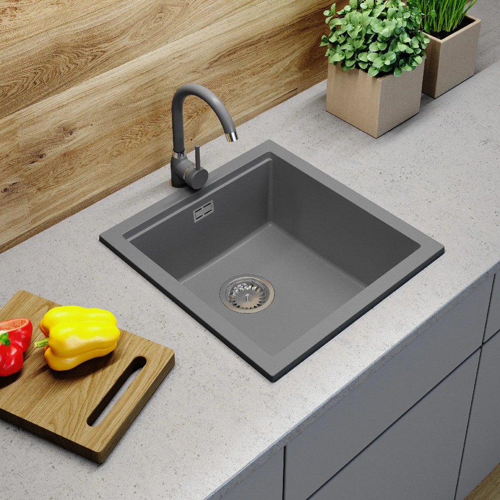 Gamma Decor 4850, 1-komorový granitový dřez 480x500x215 mm, šedá, GMA-ZLE000166