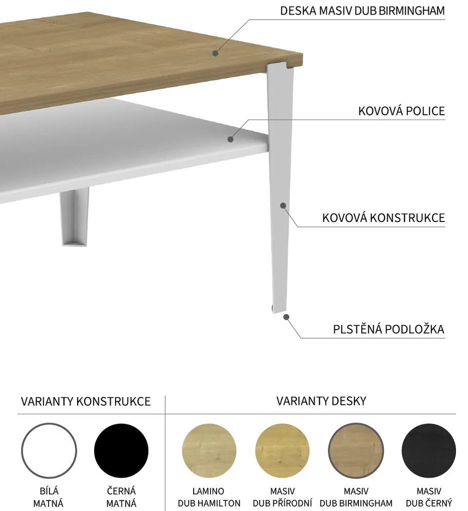 Bílý konferenční stolek C30, dub Hamilton ZVOLTE TYP DŘEVA:: Masiv dub PŘÍRODNÍ, ZVOLTE PŘÍSLUŠENSTVÍ:: Bez police