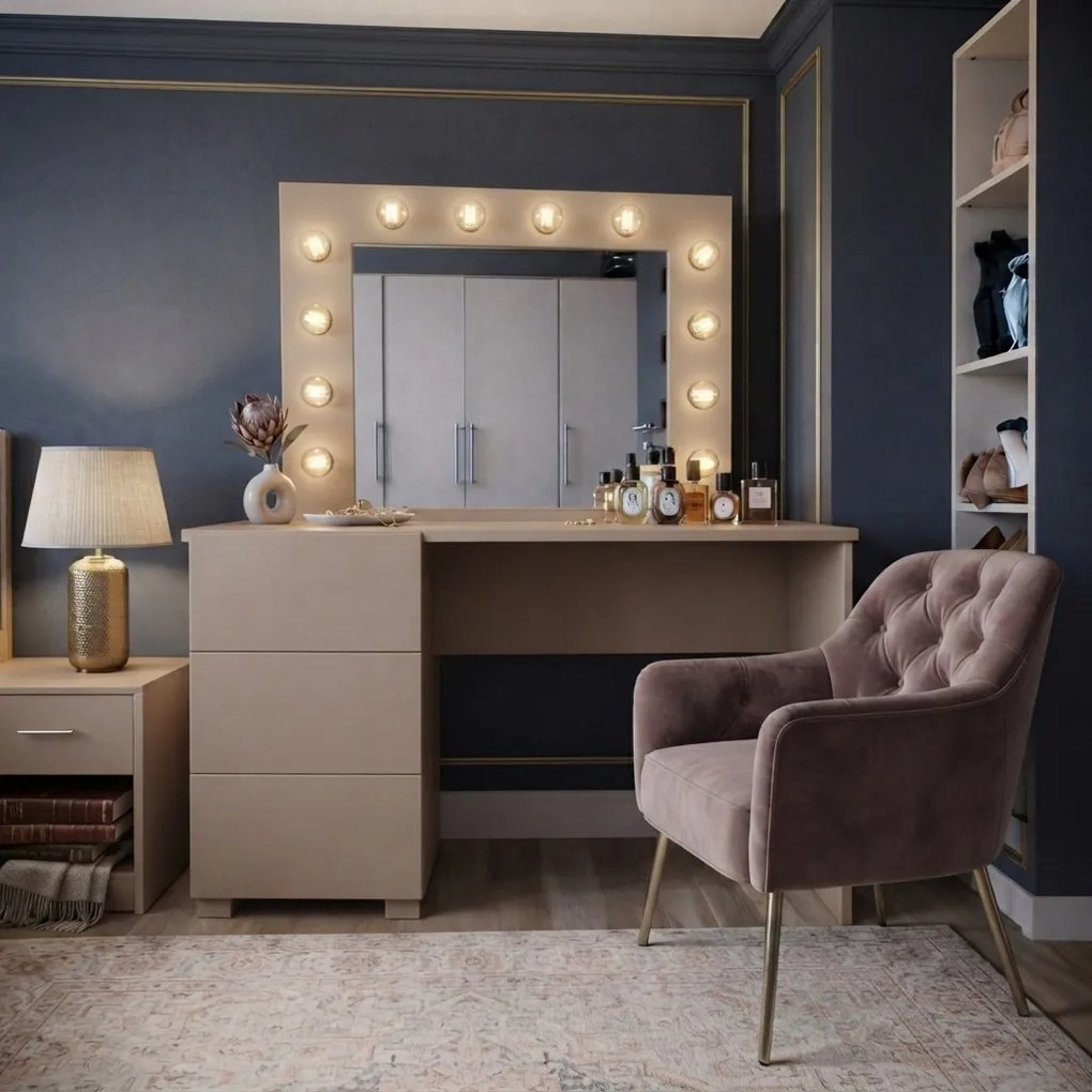 Ral Toaletní stolek se šuplíky a osvětlením GLAMOUR 2 Barva/ dekor: Kašmír