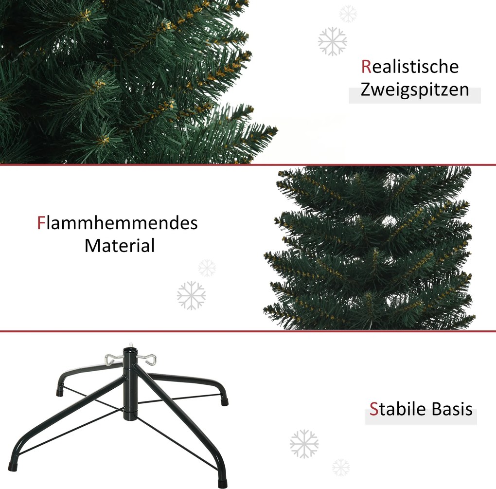 HOMCOM Vánoční stromek 180 cm, vysoce realistický, 380 větviček, nehořlavý, stabilní podstavec, zelená