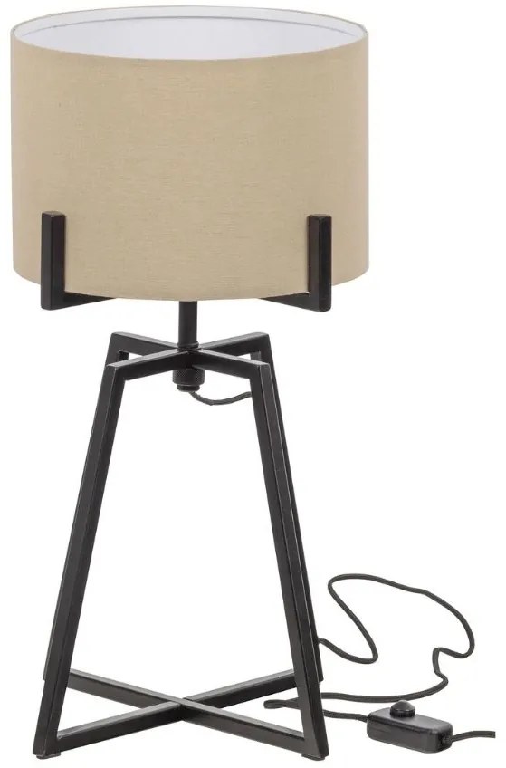 Hoorns Černá kovová stolní lampa se lněným stínidlem Lolien