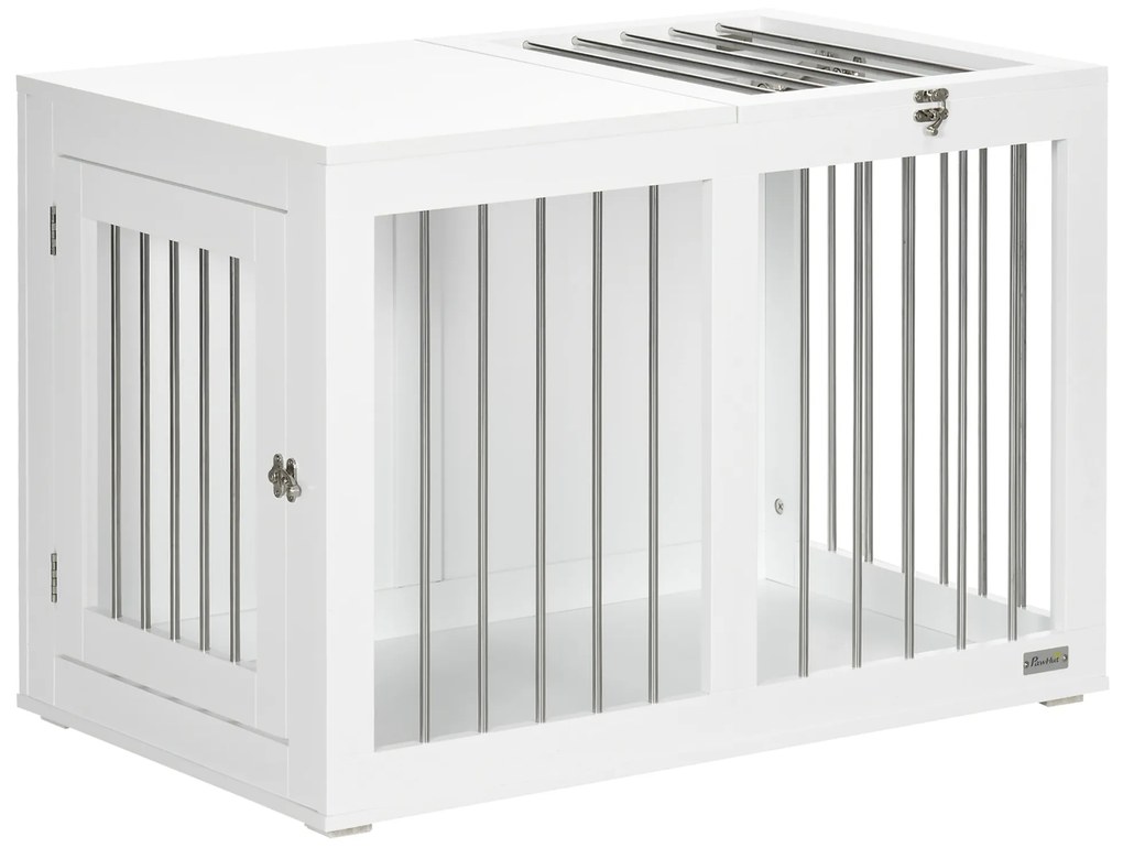 PawHut klec pro psy Klec pro střední psy 80 x 50 x 56,5 cm s dvířky a transportní funkcí v bílé barvě | Aosom.de
