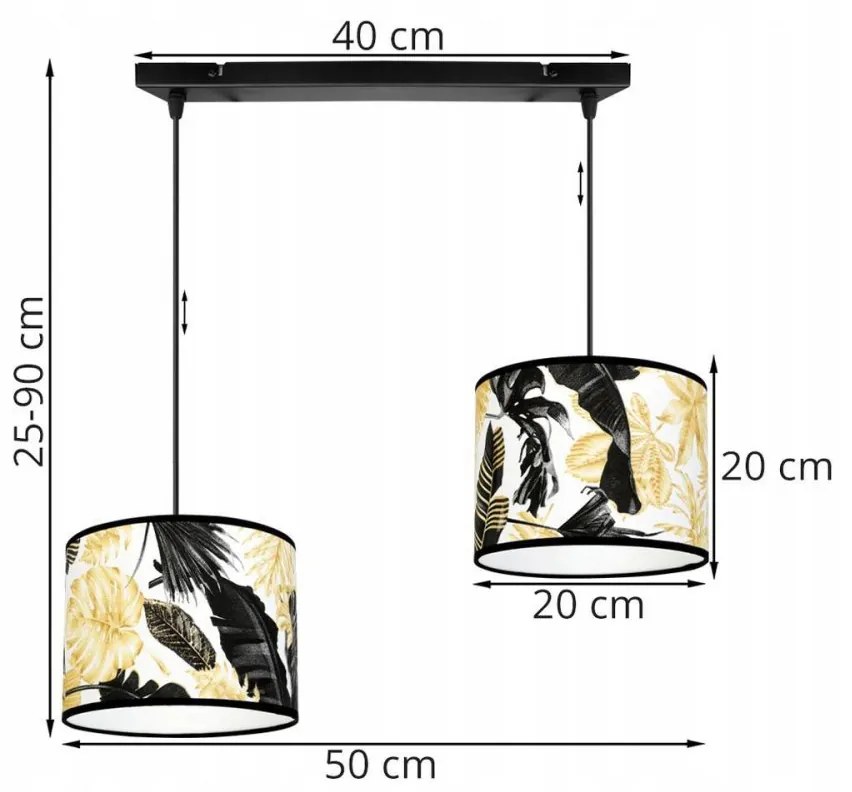 Závěsné svítidlo Gold Flowers, 2x bílé textilní stínítko s květinovým vzorem, (výběr ze 2 barev konstrukce)