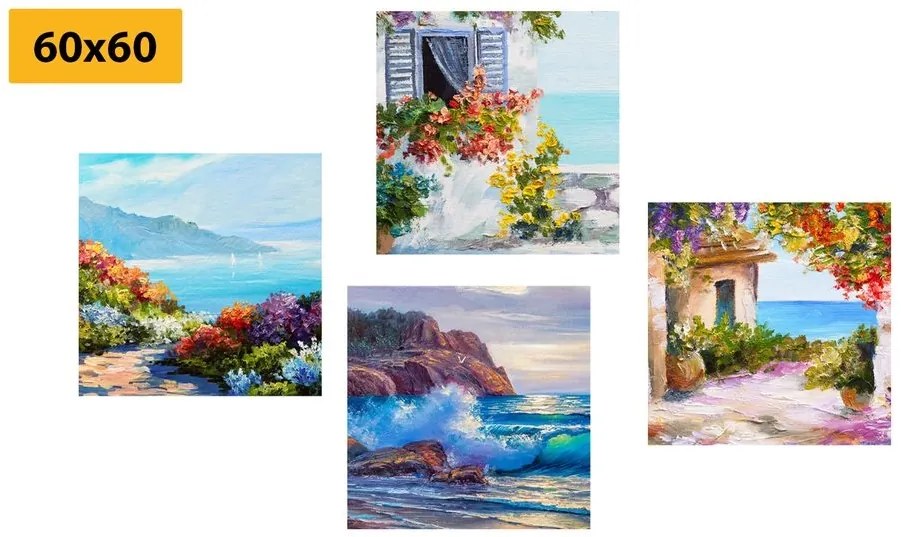 Set obrazů mořská krajina v imitaci malby - 4x 60x60 cm