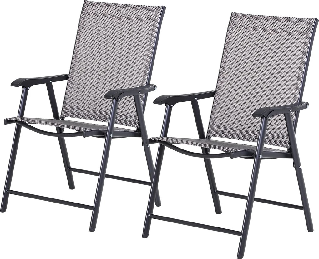 Sada skládacích židlí Outsunny s opěrkami 2 kusy, campingové a rybářské židle, kovové šedé 58 x 64 x 94 cm | Aosom