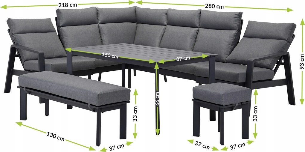 Sada kovového zahradního nábytku Mirpol Marseille šedá 4 ks