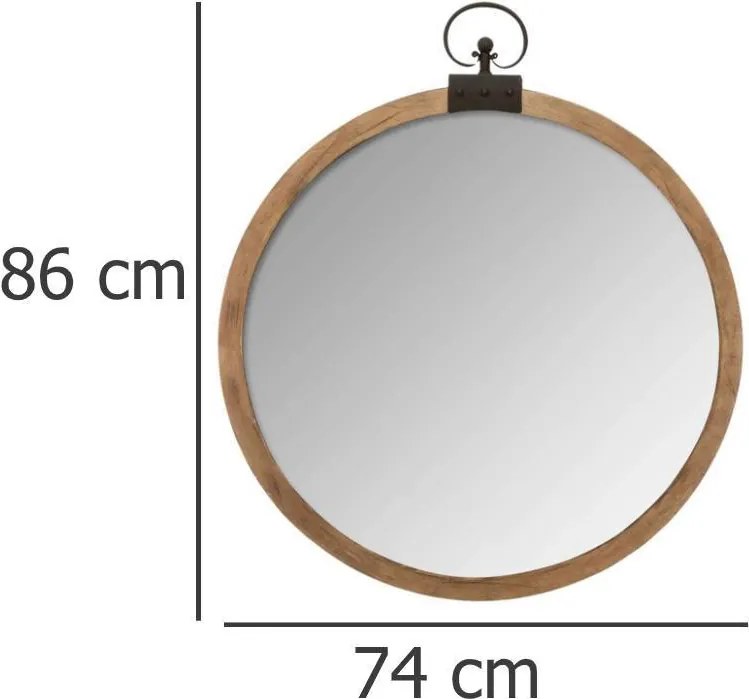 Ozdobné zrcadlo s dřevěným rámem, průměr 74 cm