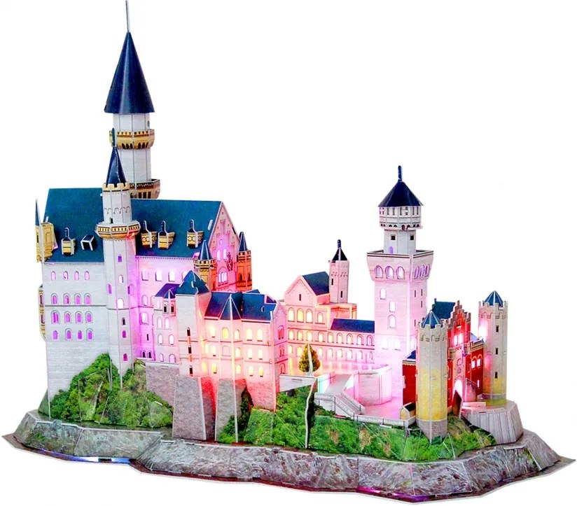 CubicFun - Puzzle 3D Zámek Neuschwanstein s LED světlem - 128 dílků