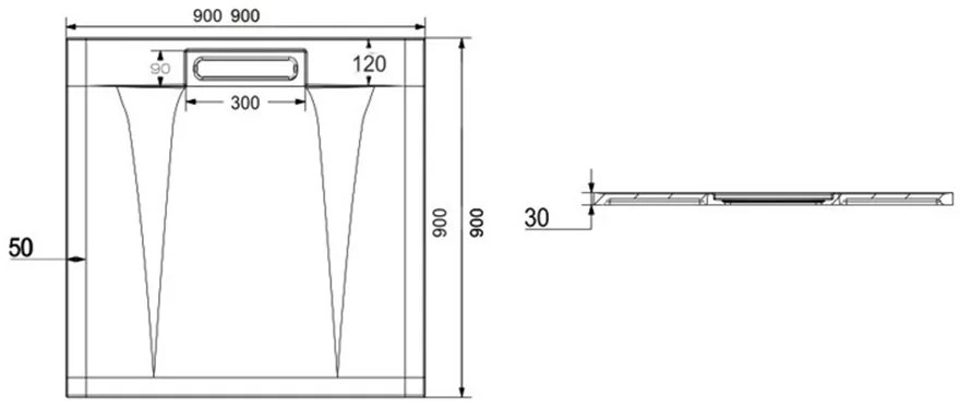 Armatura EMILY Sprchová vanička z litého mramoru, čtvercová, včetně sifonu, bílá,   900 × 900 × 30 mm MK51527 MK51527