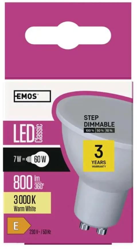 Emos lighting LED žárovka Classic MR16 7W GU10 teplá bílá, stmívatelná