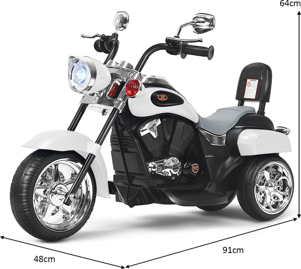 Costway Motocyklový motocykl napájený baterií ve stylu chopper bílá +, černobílý
