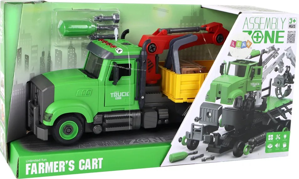 LEAN Toys Vozidlo s výklopnou korbou a jeřábem na šroubování a odšroubování – DIY