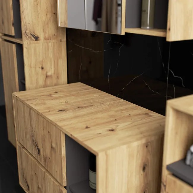 Skříňka pod umyvadlo VAMI W90 2SZ dub artisan / garafitová / šedá