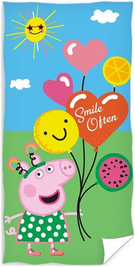 Bavlněná plážová osuška Prasátko Peppa s balónky - 100% bavlna, froté s gramáží 300 gr./m² - 70 x 140 cm