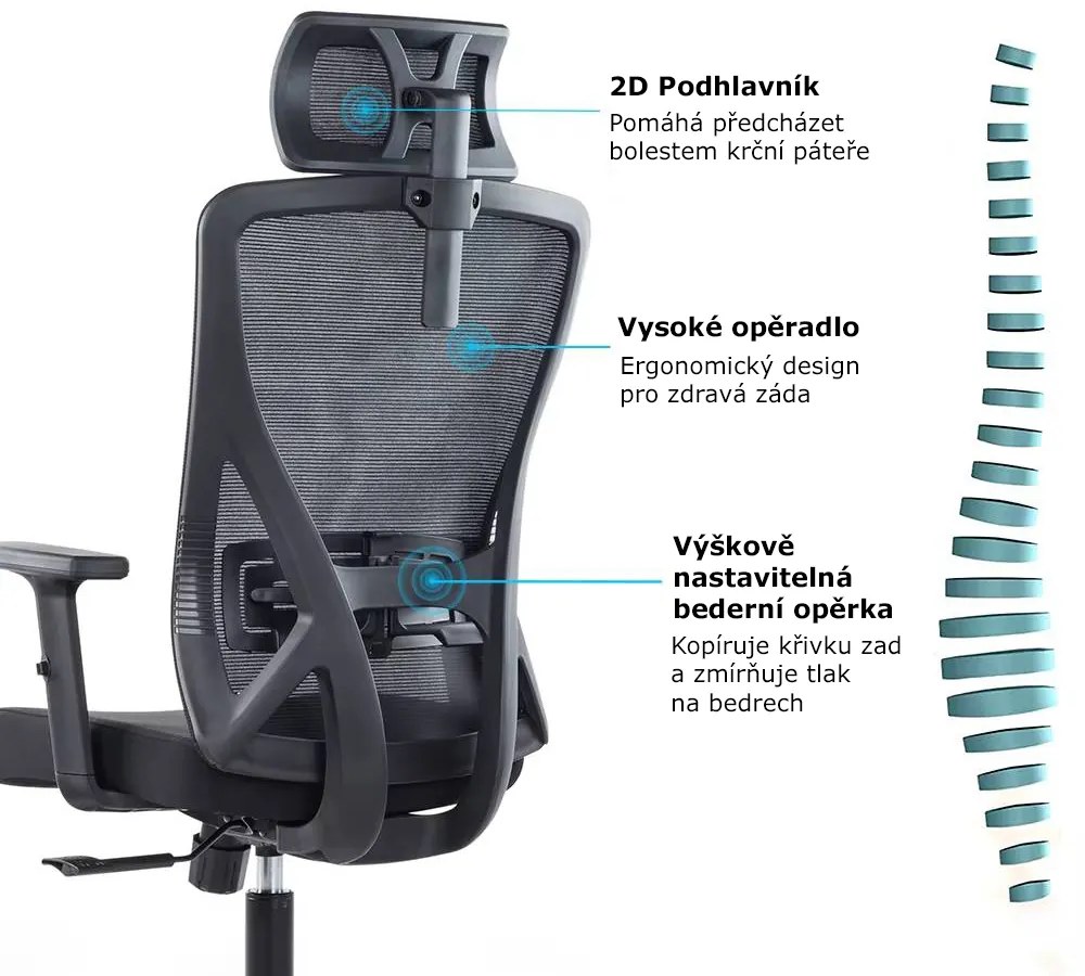 Kancelářská židle ERGODO SPIREA - látka, síť, černá