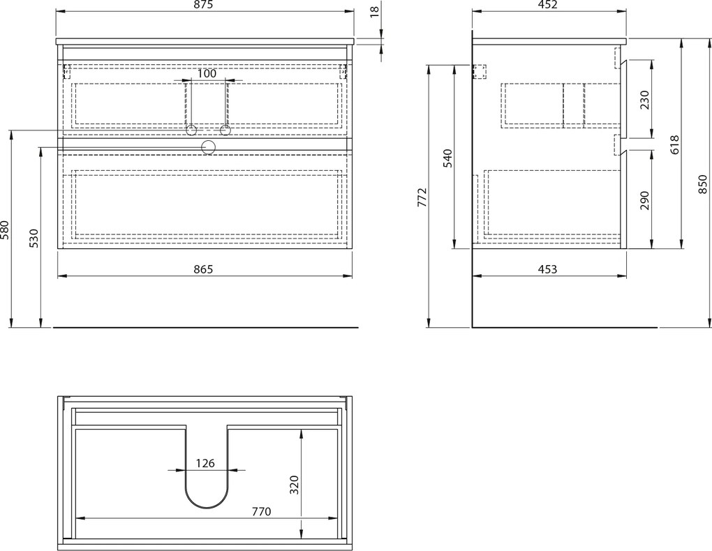 Aqualine Altair koupelnová skříňka 87,5 x 61,8 x 45,7 cm pod umyvadlo s deskou 87,5 cm bílá antracit břidlice AI290-03