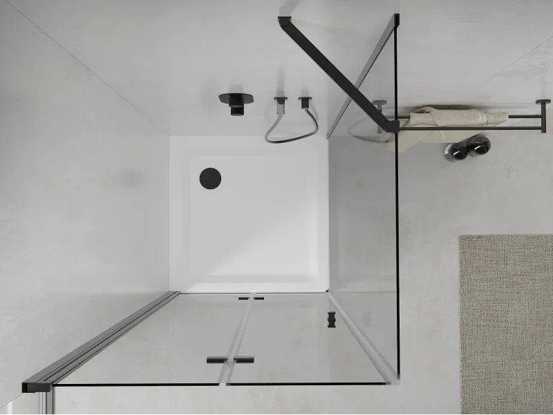 Mexen Lima, sprchový kout se skládacími dveřmi 70 (dveře) x 70 (stěna) cm, 6mm čiré sklo, černý profil + slim sprchová vanička bílá s černým sifonem, 856-070-070-70-00-4010B