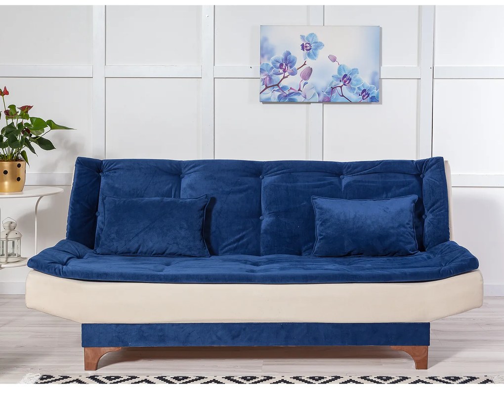 Atelier del Sofa 3-místná pohovka Kelebek - Dark Blue, Cream, Tmavá Modrá, Krémová