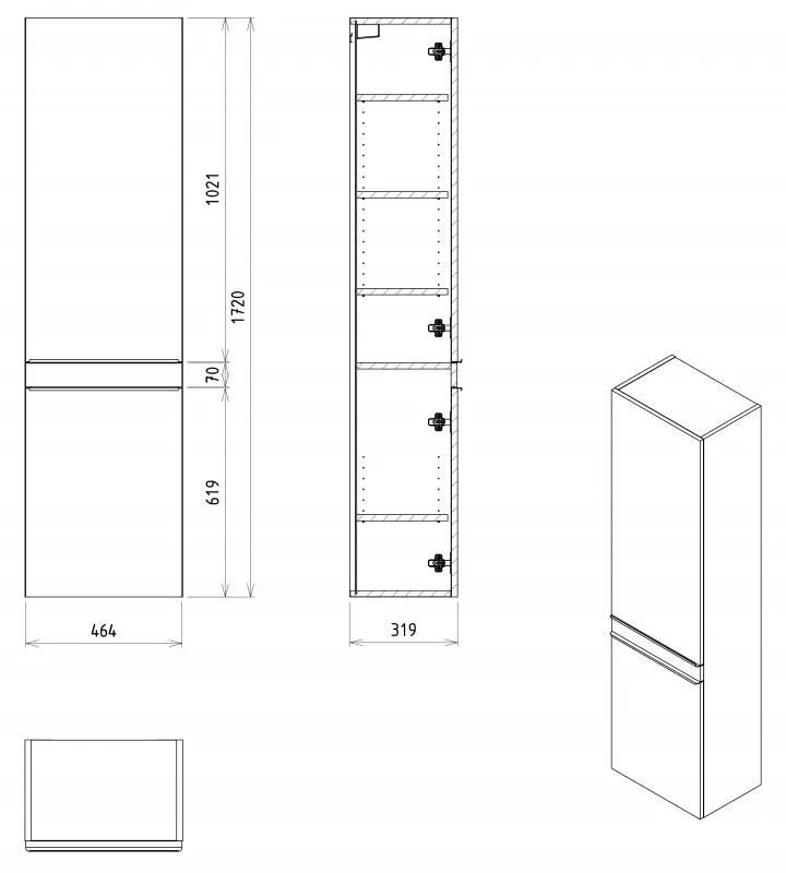 Sapho SITIA skříňka vysoká 46,7x172x32cm, 2x dvířka, levá/pravá, dub stříbrný SI450-1111