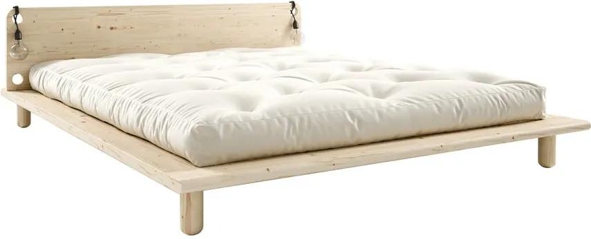 Dvoulůžková postel z masivního dřeva s čelem, lampičkami a matrací Comfort Karup Design Peek, 160 x 200 cm