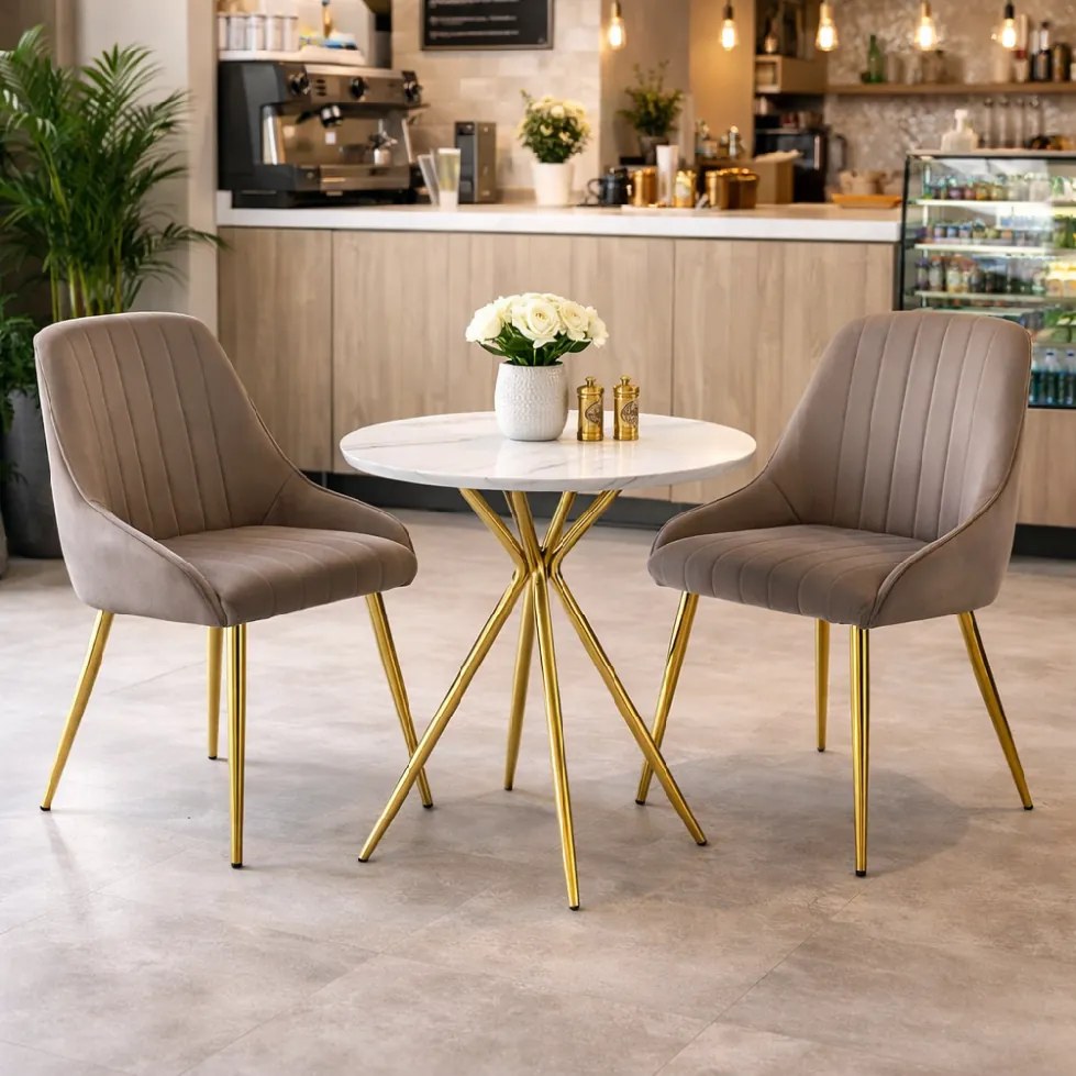 Jídelní židle LUXURY - látka Velvet, zlatý chrom / šedohnědá Taupe