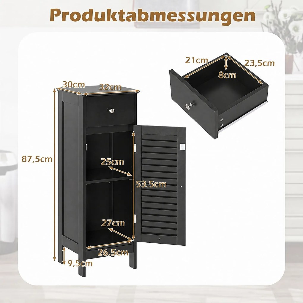 Costway Koupelnová skříňka Volně stojící se zásuvkou – 32 × 30 × 87,5 cm