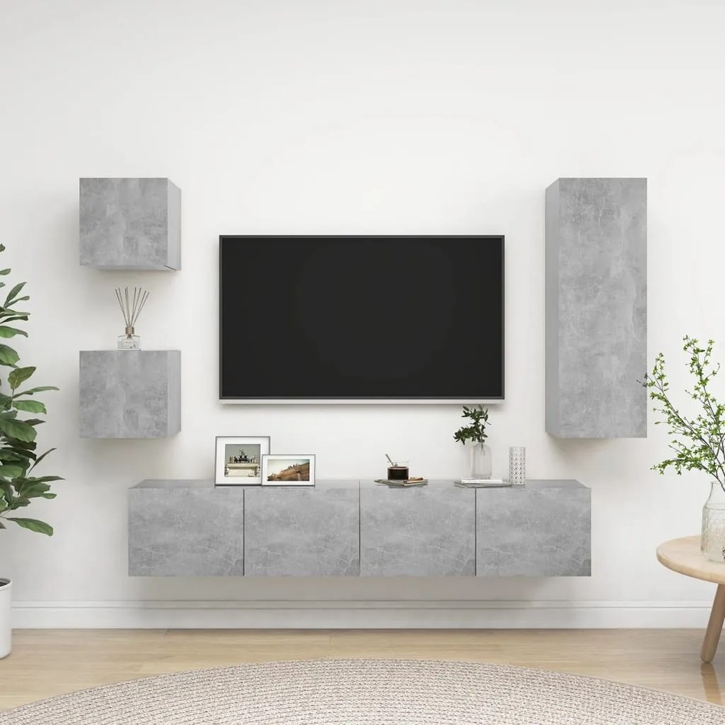 5dílný set TV skříněk betonově šedý kompozitní dřevo 3079116