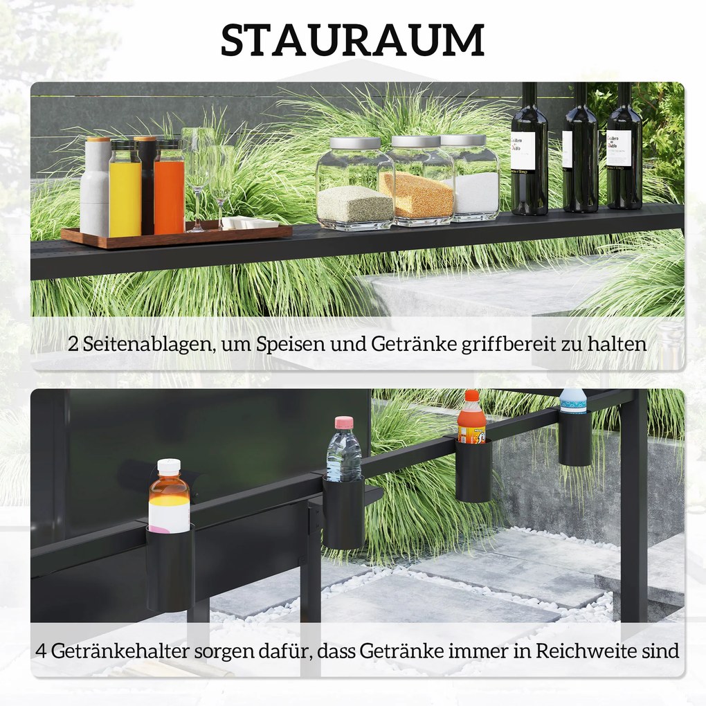 Grilovací Pavilion Outsunny 250 x 160 x 250 cm - Voděodolný Zahradní Pavilon s Dvojitým Středním Štítem, Bočními Policemi a UV Ochrannou, BBQ Pavilio…