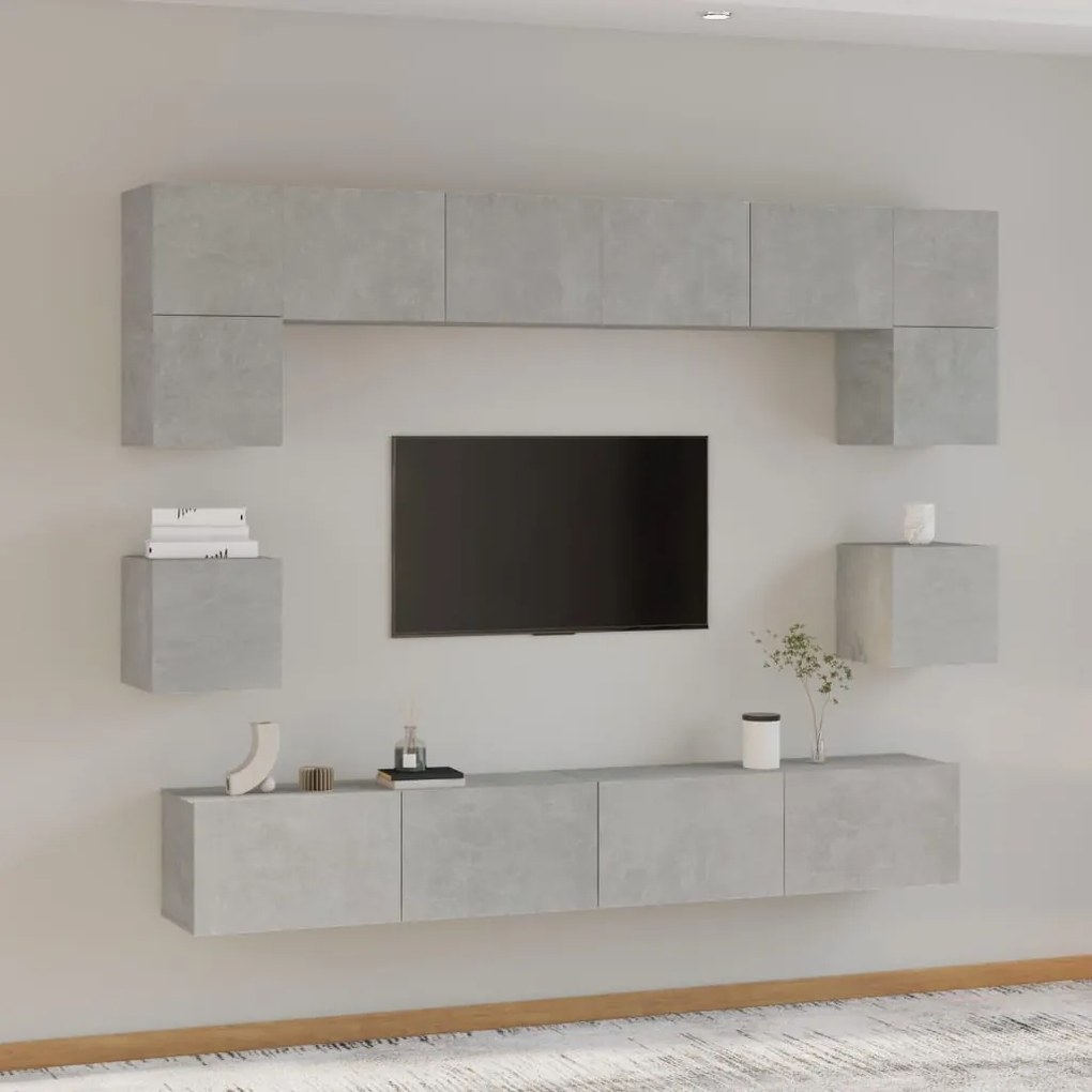 8dílný set TV skříněk betonově šedý kompozitní dřevo 3114417