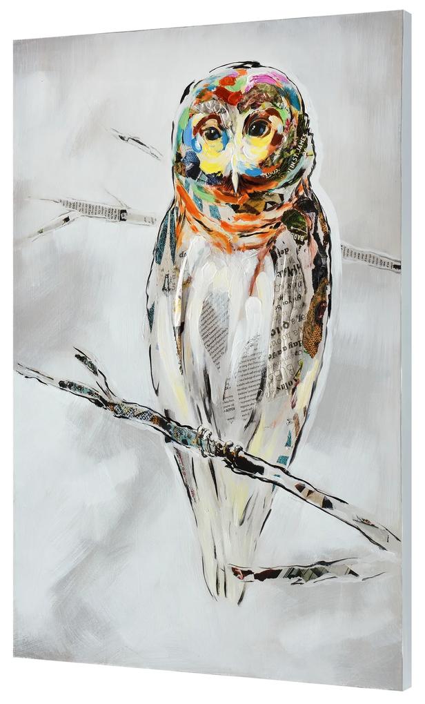 [art.work] Ručně malovaný obraz - sova - plátno napnuté na rámu - 90x60x3,8 cm