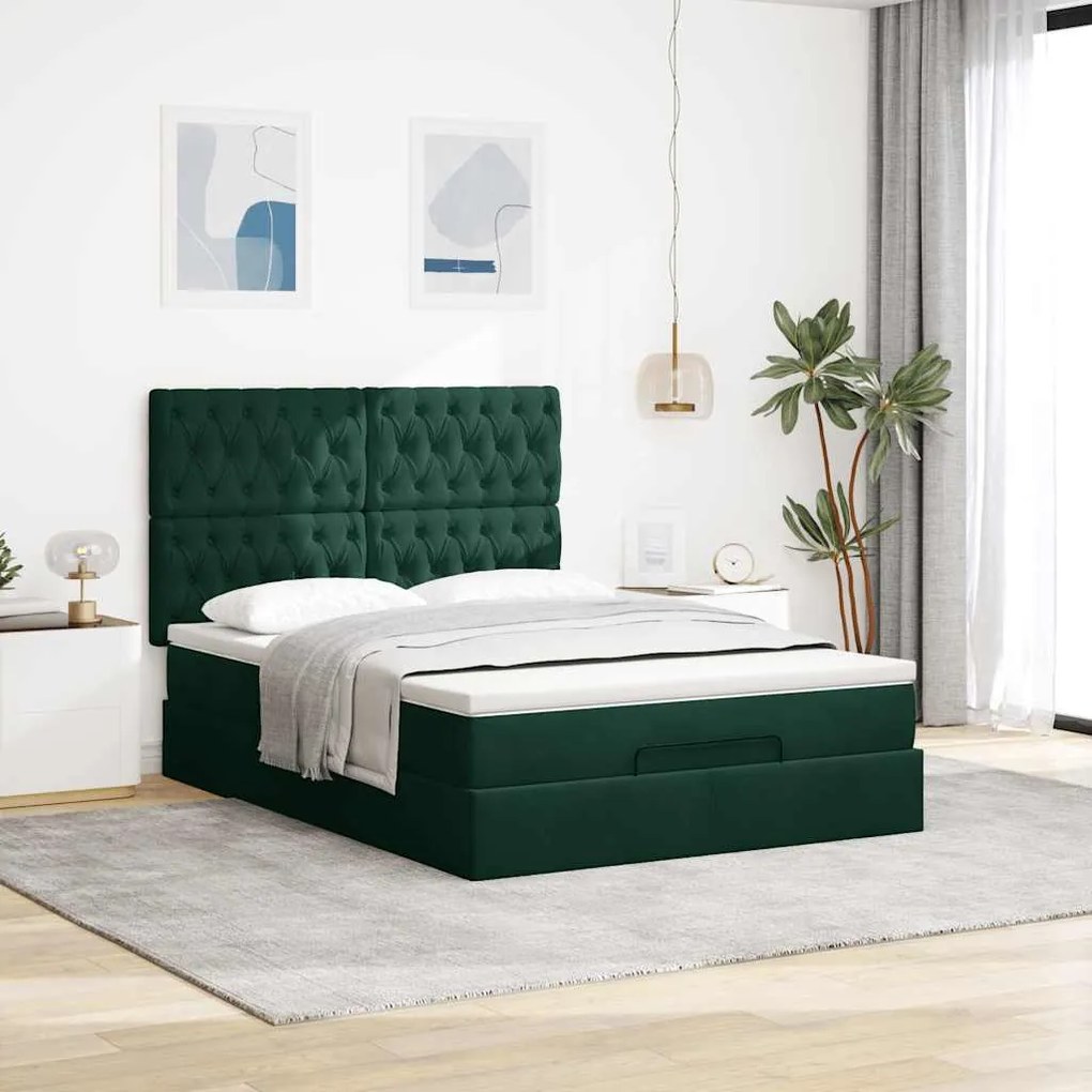 Osmanský rám postele s matracemi tmavě zelená 140x190cm samet 3314393