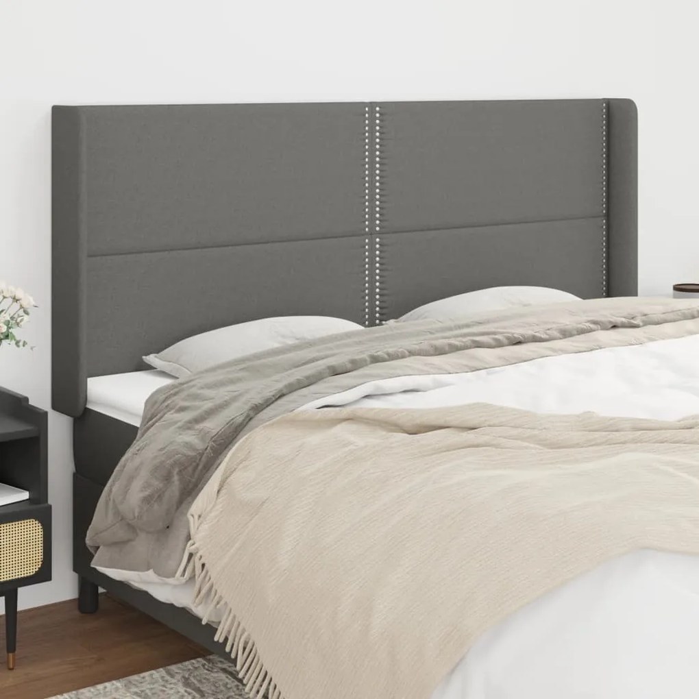 Čelo postele typu ušák tmavě šedé 183x16x118/128 cm textil 3119455