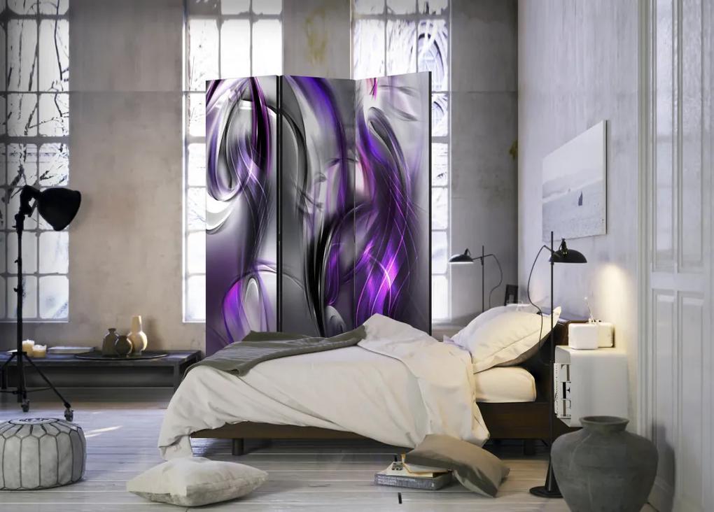 Pokojová zástěna Fialové víření - abstraktní fialové a šedé vířící vlny