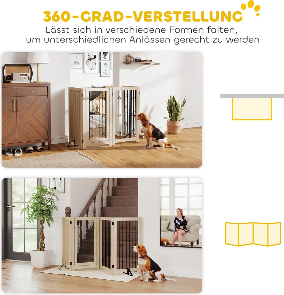 PawHut Volně stojící branka pro domácí mazlíčky, branka pro psy s dvířky, 4 panely, pro chodbu, schodiště, zárubeň, MDF, ocel D06-275V01AK