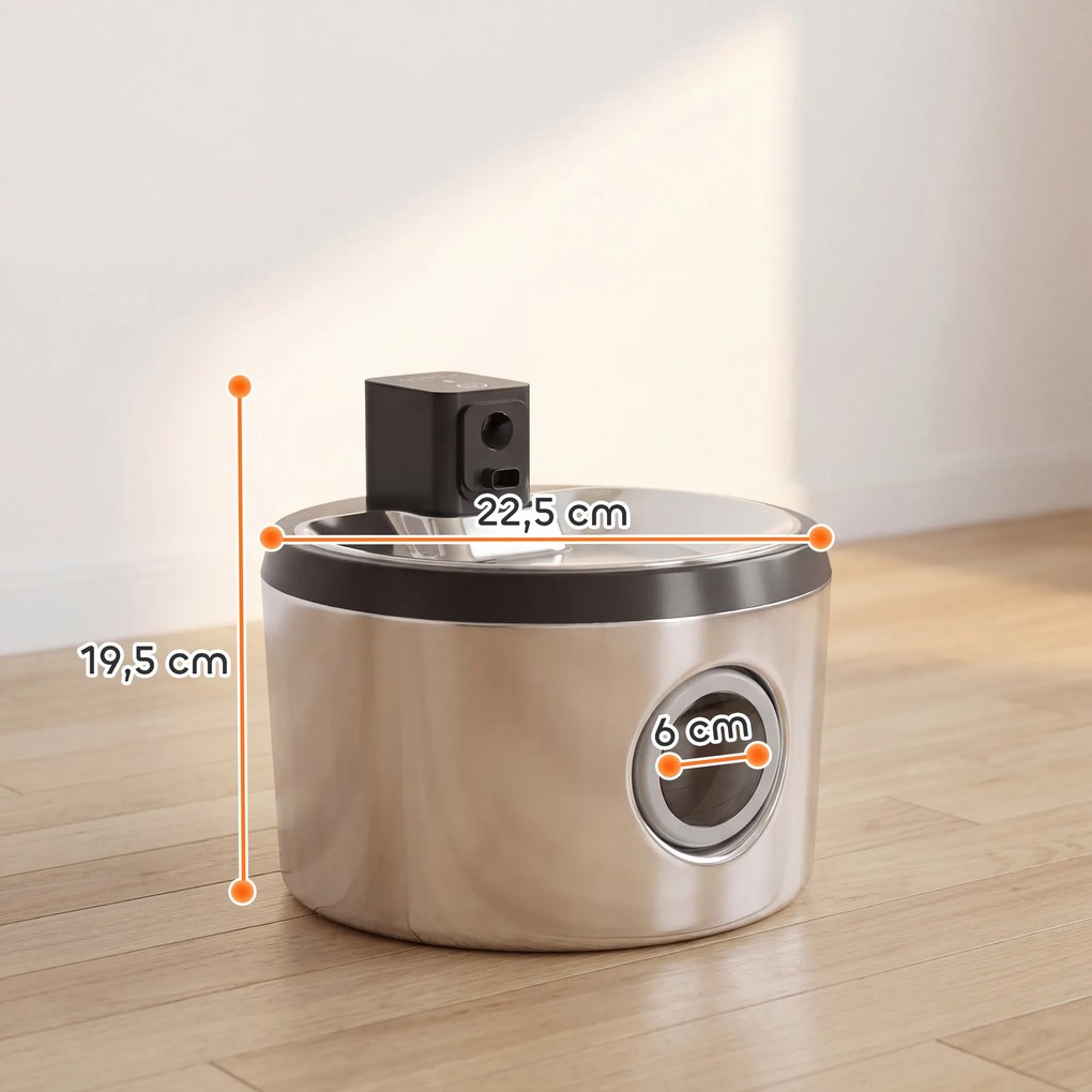 Fontána pro kočky 4 l bezdrátová fontána z nerezové oceli s detektorem pohybu 6 filtrů dvojitý filtrační systém LED stříbrná