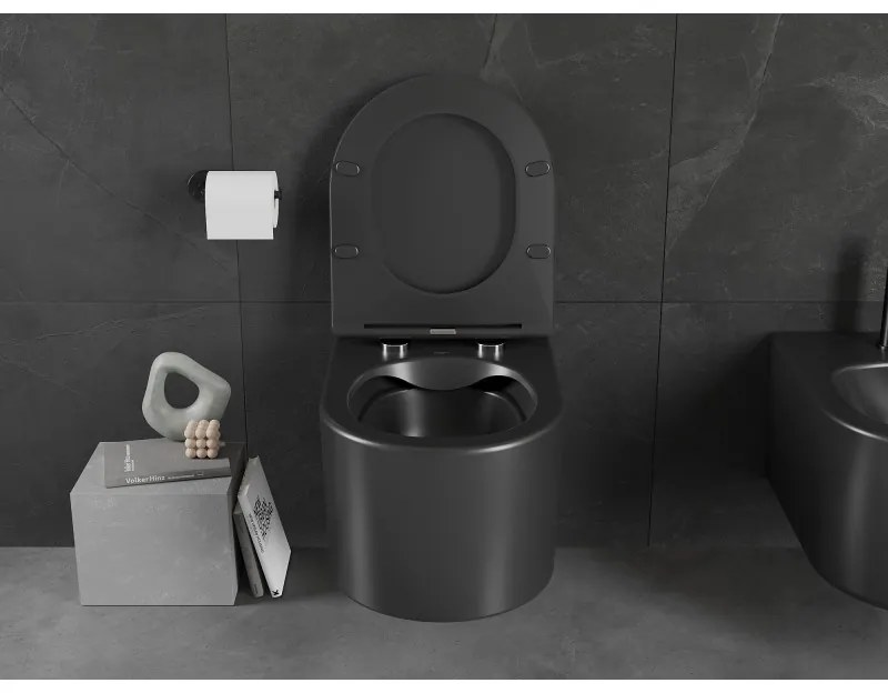 Mexen Sofia WC mísa Rimless s pomalu padající deskou slim, duroplast, Matná černá - 30541085