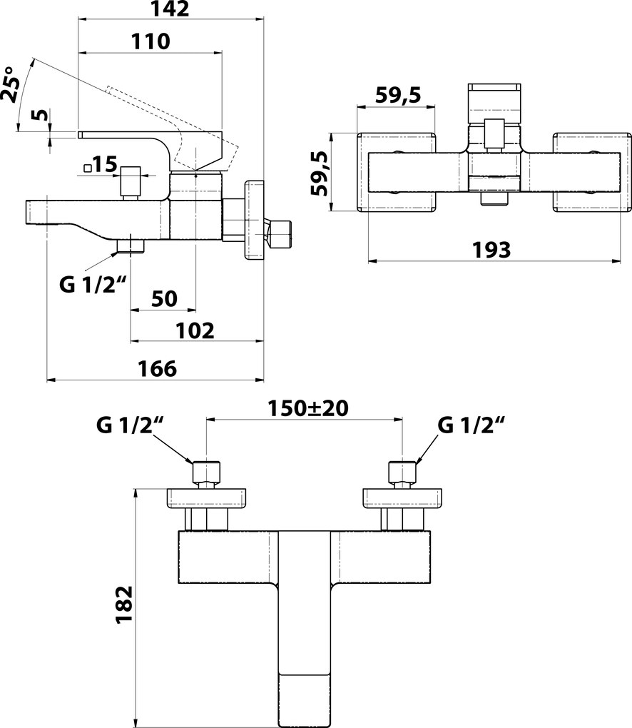 Sapho FORATA nástěnná vanová baterie 150 mm chrom FT010