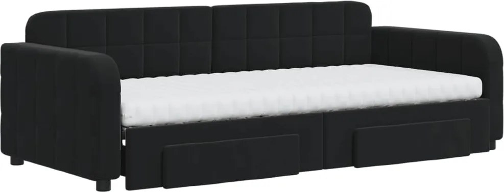 Válenda s přistýlkou a zásuvkami černá 90 x 200 cm samet 3197005