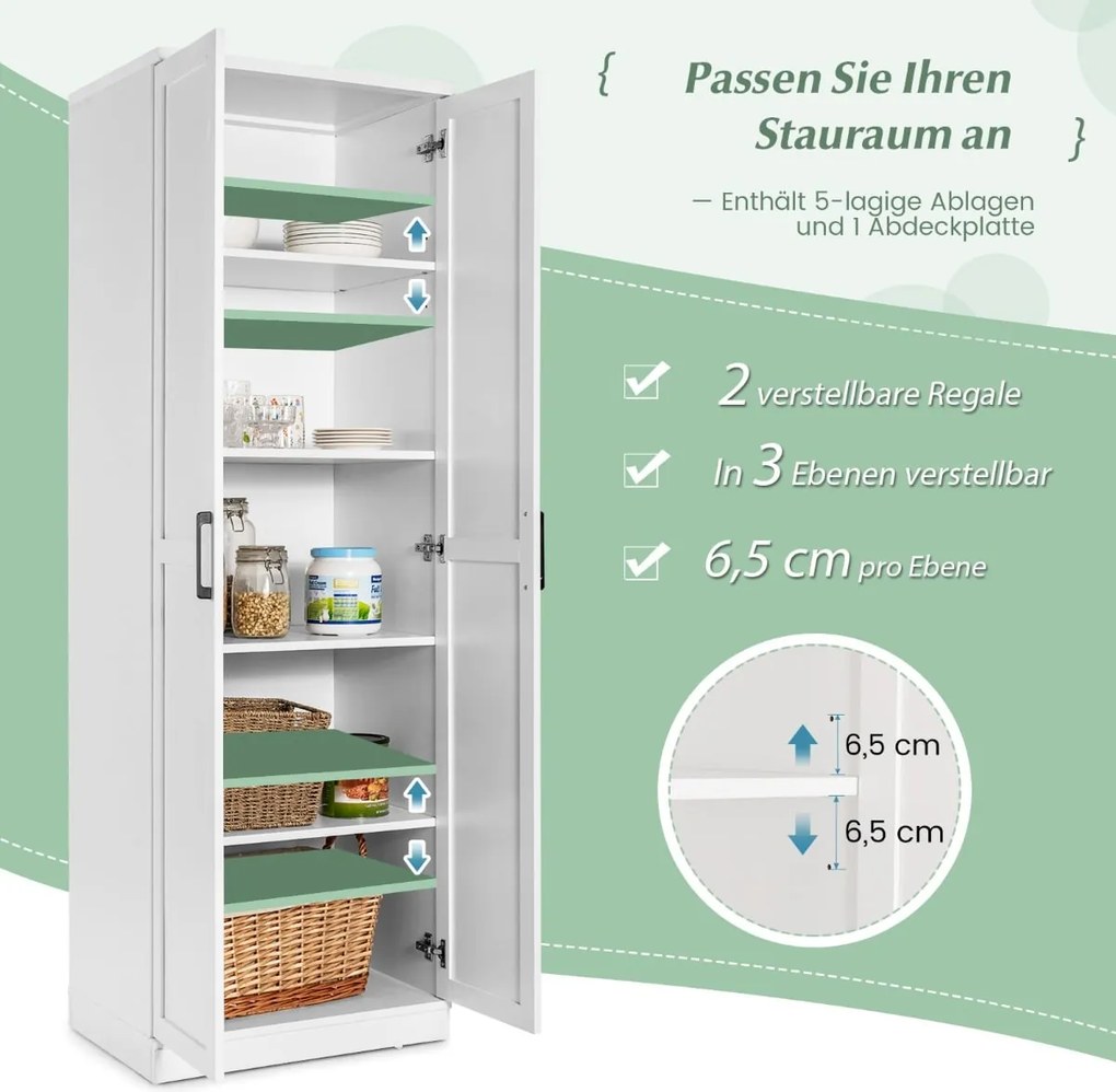 Costway 178 cm 5patrová vysoká skříň se 2 dveřmi a nastavitelnými policemi