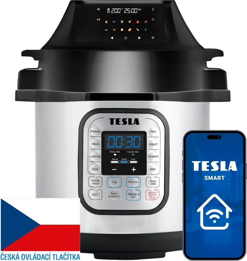 TESLA EliteCook K70 WiFi Duo - multifunkční elektrický tlakový hrnec a horkovzdušná fritéza