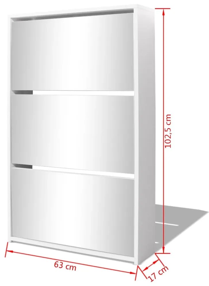 Botník třípatrový, zrcadlový, bílý 63x17x102,5 cm - Default Title