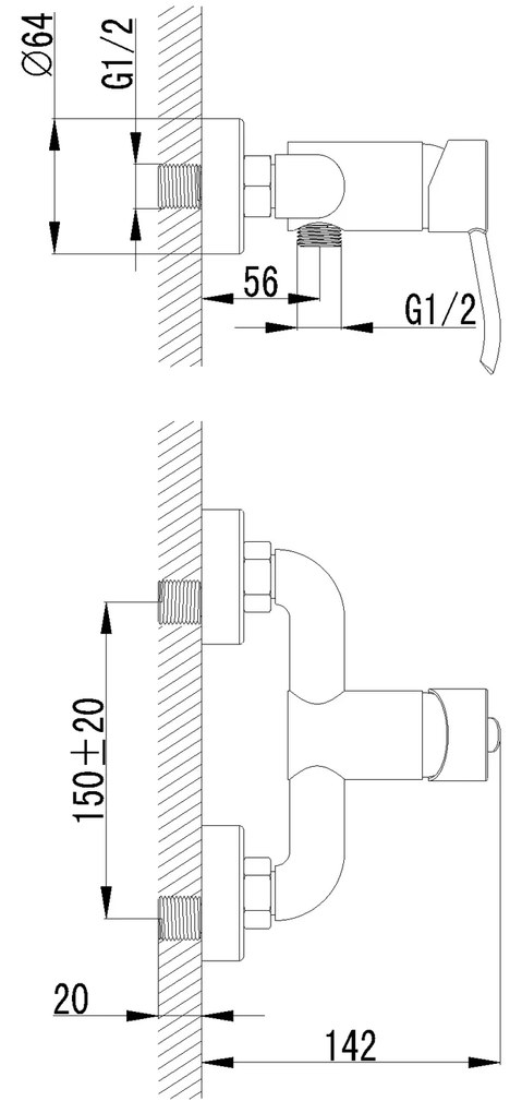 Sapho, LUKA nástěnná sprchová baterie, chrom, LK11