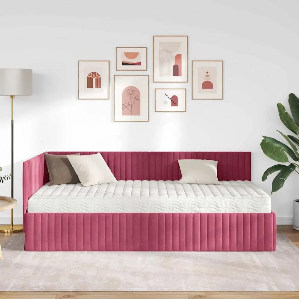Rohový rám postele s matrací 2 ks Víno Červené 100 x 200 cm 3393832