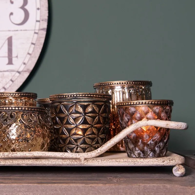 Černo zlatý skleněný svícen s patinou Tealight – 9x9 cm